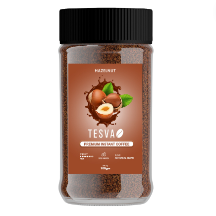Tesva Instant Coffee, Hazelnut, 100gm, Granule, Glass Bottle – Munchbag